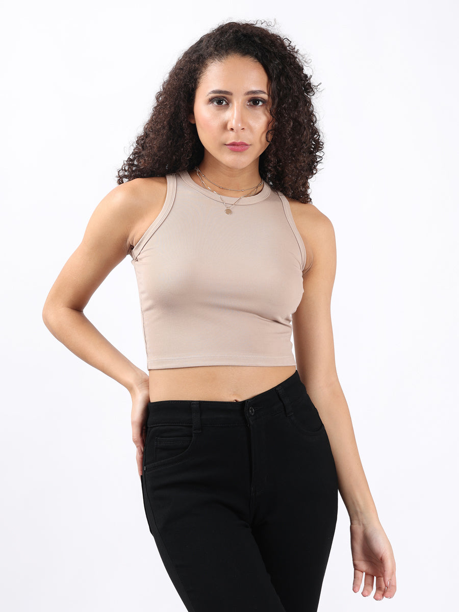 BEIGE RIBBED CROP TANK TOP – Bonnaty